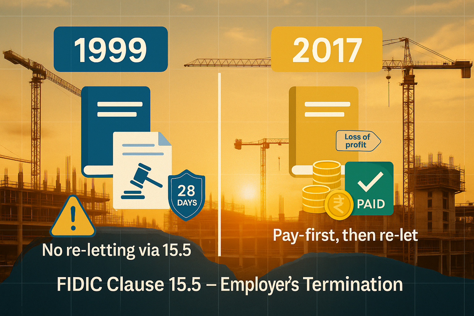 FIDIC Clause 15.5: Employer’s Termination (1999 vs 2017)